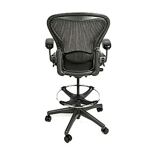 Herman Miller Aeron Drafting Stool Size B with After Market Drafting Ring, Aluminum