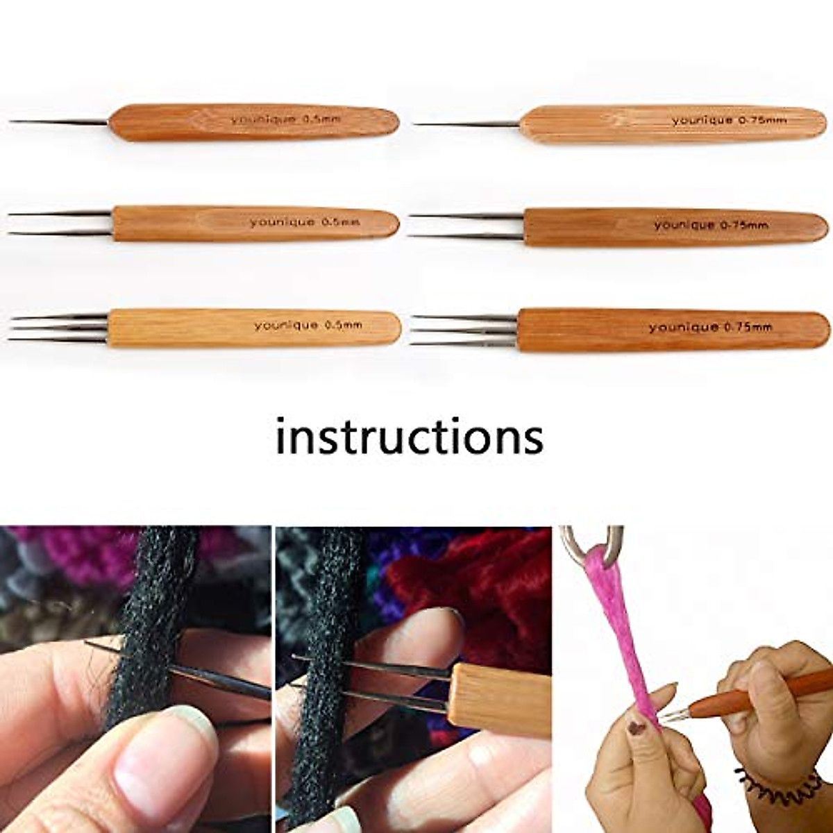 Dreadlocks Crochet Hooks for Hair 0.5mm (1 Hook, 2 Hooks, 3 Hooks) Crochet Needles for Hair Dreadlock Hair Weaving Dreadlock Hooks Tool Set