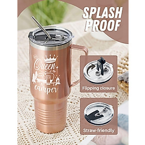 Onebttl Queen of the Camper Tumbler RV Gifts for Women, Coffee Mug for Campers, RV Enthusiasts, Motorhome Owners, Stainless Steel Insulated 1180ml/40oz