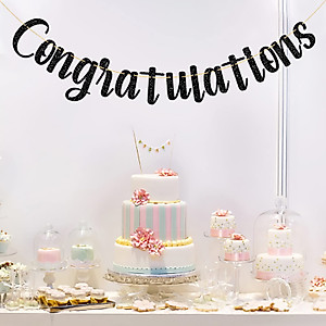 MonMon & Craft Congratulations Banner/Congrats Grad Party Decor/Graduation Activities/Wedding/Birthday/Retirement Party Decorations Black Glitter
