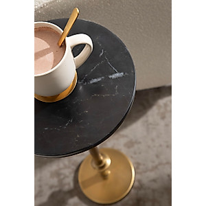 Kate and Laurel Engles Traditional Adjustable-Height Pedestal Drink Table, 10 x 10 x 30, Black Marble and Antique Brass, Vintage Round Indoor Metal Plant Stand with Authentic Marble Tabletop