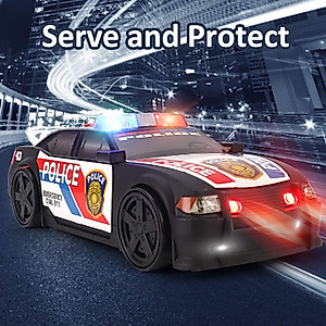Liberty Imports Motorized Police Cruiser Kids Toy Cop Car Electric Model Rush & Rescue Vehicle 1/16 Scale with Button Activated Forward Reverse Motion, Siren Sounds and Flashing Lights