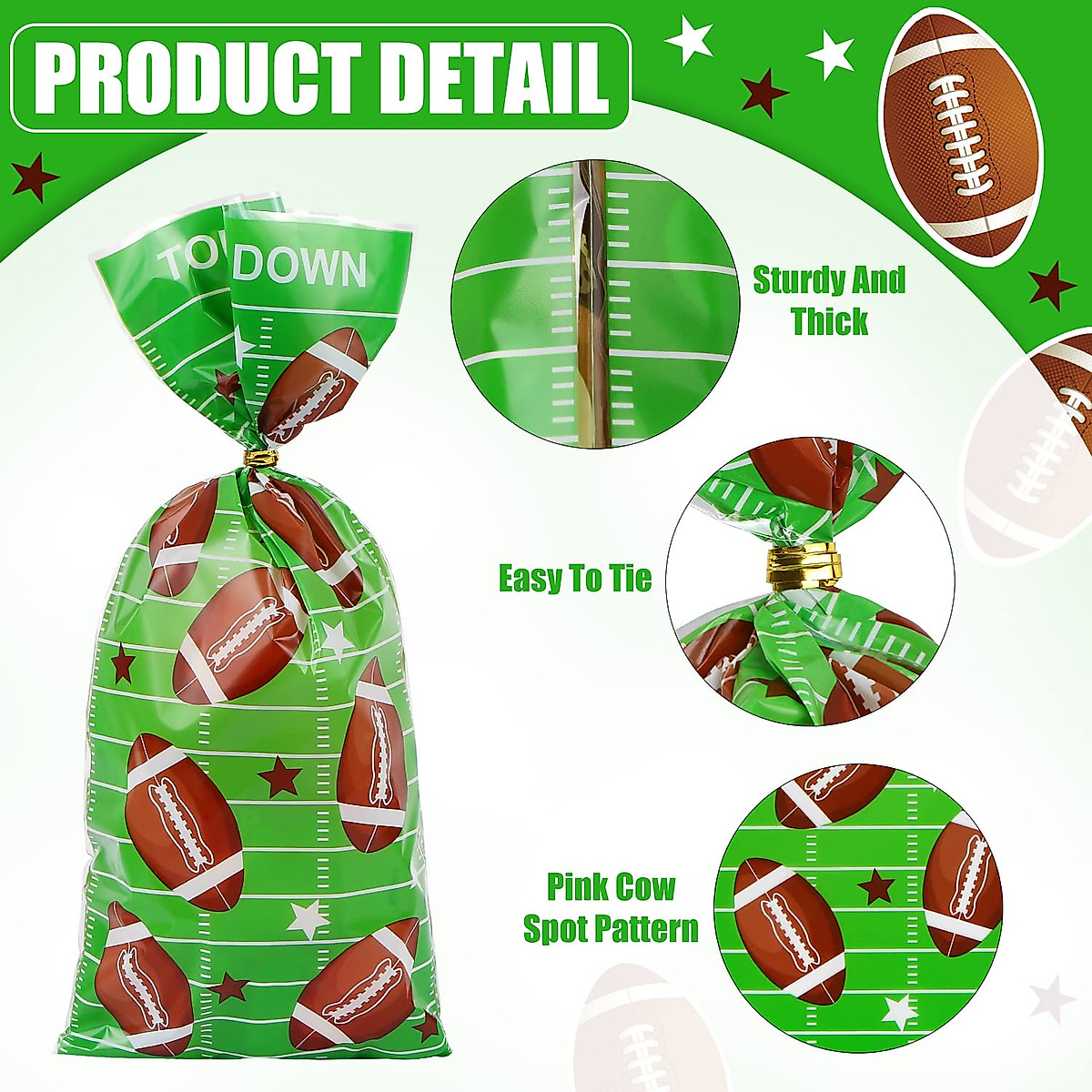 EVERMARKET 100 Pcs Football Goodie Bags Football Party Favors Treat Bags Cellophane Gift Bags Candy Bags with 100 Twist Ties for Football Theme Baby Shower Birthday Decors Sports Event Party Supplies