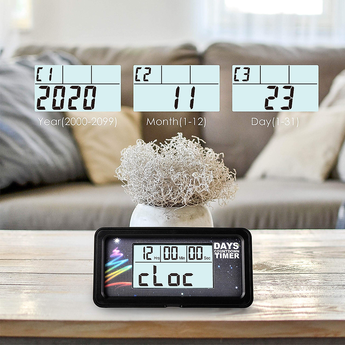 Runleader Digital 9999 Days Events Timer,Countdown Tracking,Stopwatch Record,Calendar&Clock Display,Data Resettable for Vocation Retirement Meeting Anniversary Graduation Wedding Premiere.