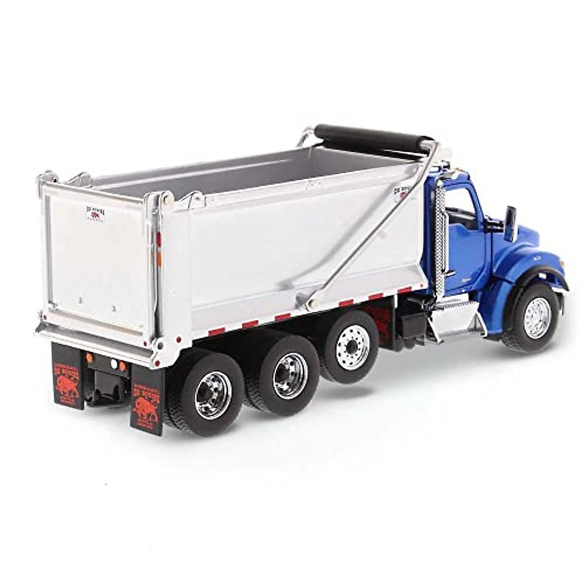Diecast Masters KenworthT880S SFFA Dump Truck - Metallic Blue | Tandem with Pusher Axle & Interior Ox Bodies Stampede Dump Cab | 1:50 Scale Model Semi Trucks | Diecast Model 71078