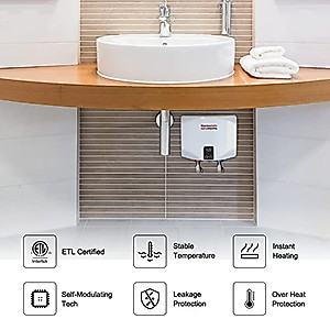 Tankless Water Heater Electric, thermomate 3.5kW 120V Hard Wired Point of Use On Demand Hot Water Heater Self Modulating ET035 (NO PLUG) (White)