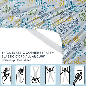 Viviland Kids Twin Sheet Set - Boys Game Twin Sheet Set - Kids Boys Twin Microfiber Fitted Sheet (15" deep Pocket) Flat Sheet - Light Grey Game Paddle Controller Printed