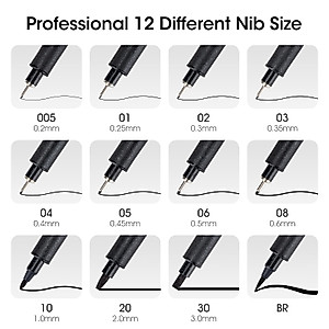 TWOHANDS Set of 12 Micro Pens,Art Pens,Fineliner Ink Pens,Technical Drawing pen,Pigment Pen,Fine Point,Black,Waterproof,for Art Watercolor,Sketching,Anime,Manga,Scrapbooking 20413