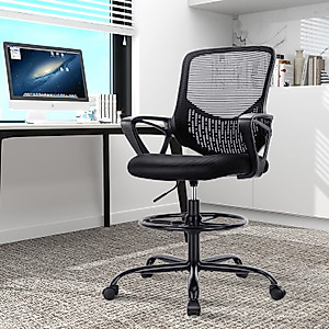 Tall Office Chair, Drafting Chair, Standing Desk Chair, High Adjustable Office Mesh Chair, Ergonomic Counter Height Computer Rolling Chair with Armrests and Foot-Ring for Bar Height Desk