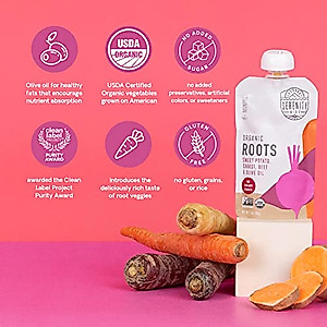 Serenity Kids 6+ Months USDA Organic Veggie Puree Baby Food Pouches | No Sugary Fruits or Added Sugar | Allergen Free | 3.5 Ounce BPA-Free Pouch | Roots | 6 Count