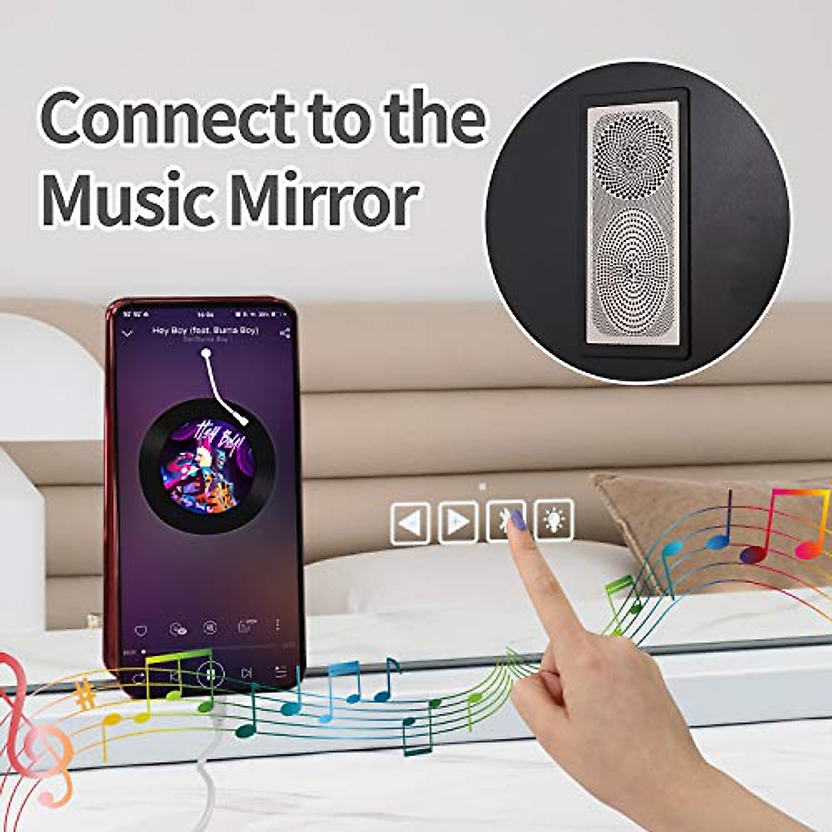 Fenair Vanity Mirror with Lights and Bluetooth Hollywood Speaker Support Answer Call, Touch Screen, 3 Color Modes Tabletop 15 Dimmable Bulbs