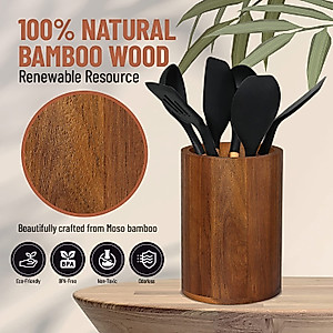 Acacia wood Utensil Holder for Kitchen Counter Decor, Flatware & Utensil Storage Organizer - Kitchen Utensil Organizer for Countertops, Pantry, Bathroom, Office & Center Table