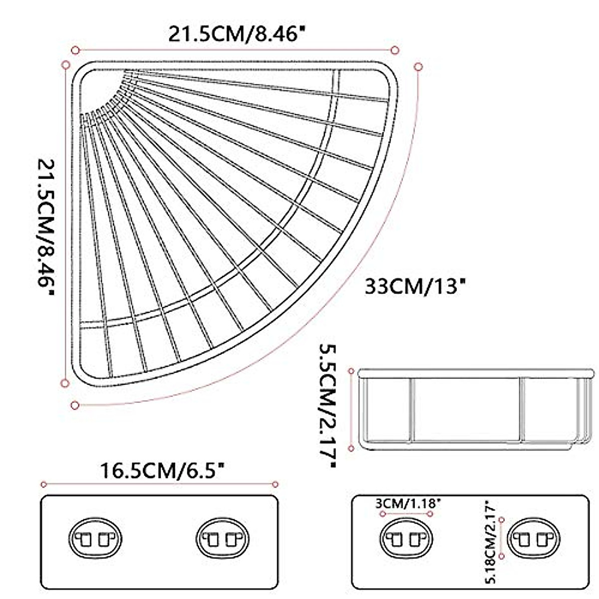 GEMITTO Corner Shower Caddy, SUS304 Stainless Steel Self-adhesive Bathroom Organizer Rack with 3 Stickers+2 Hooks, No Drilling for Shampoo Conditioner Kitchen Spice Storage (Silver)