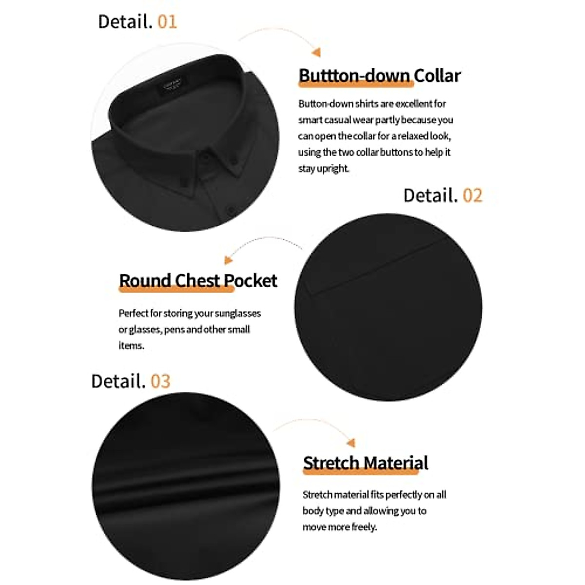 COOFANDY Mens Shirt Muscle Fit Dress Slim Fit Cotton Casual Button Down with Pocket, 01-Black, Large, Short Sleeve