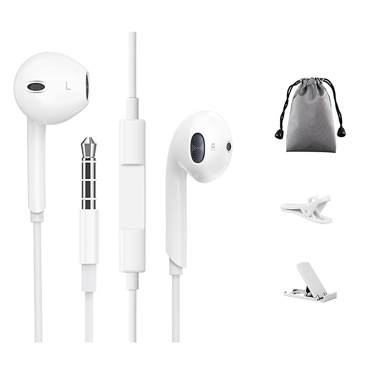 DZHJKIO Earbuds Wired in Ear Earphones Headphones with Microphone and Remote Noise Isolating, Stereo Pure Sound and Powerful Bass Fits All 3.5mm Interface Device (White)