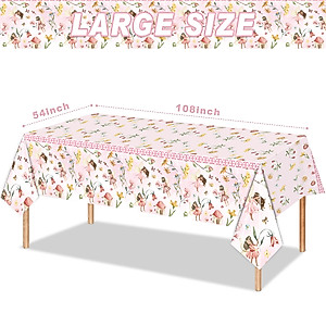 XUELIREN 3PCS Fairy Party Tablecloth for Girls 1st 2rd First Birthday Fairies Enchanted Themed Baby Shower Party Decorations Garden Flower Table Cover-54x108IN