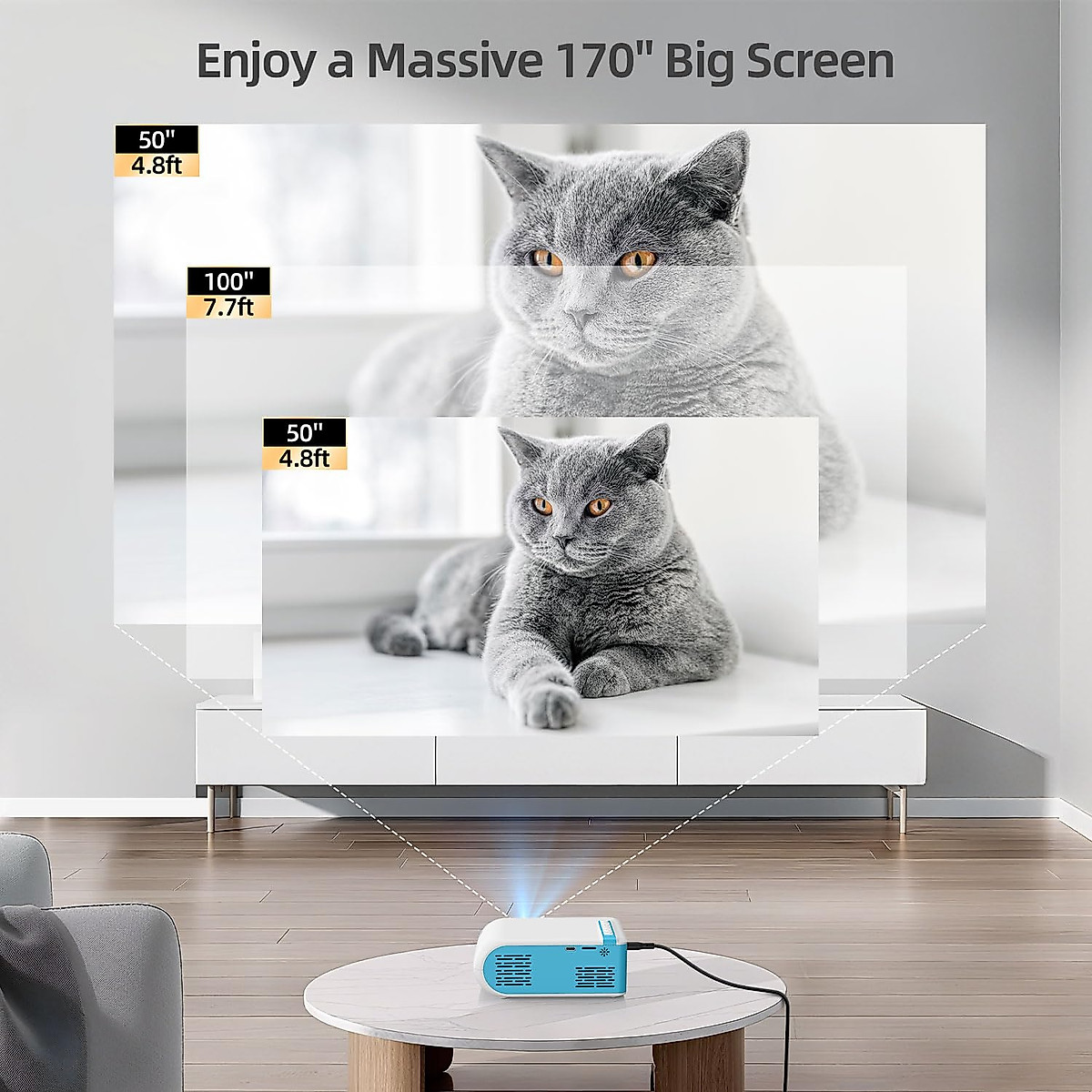 Mini Projector, Nasin Video Projector 1080P Supported Portable Outdoor Movie Projector Home Theater Projector Compatible with TV Stick/iOS/Android Phone/Laptop, HDMI/USB