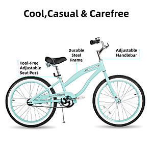 JOYSTAR 20 Inch Kids Beach Cruiser Bike for Girls Ages 6-10 Years Old Single Speed Kids Bike with Coaster Brake Green