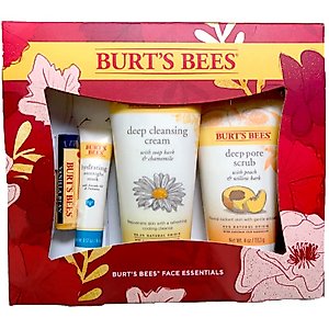 Burt's Bees Face Essentials 4pc. Fall Gift Set - Deep Cleansing Cream, Deep Pore Scrub, Hydrating Overnight Mask & Vanilla Bean Lip Balm