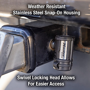 Master Lock Receiver Lock, 1/2 in. and 5/8 in. Swivel Head Receiver Locks, Weather Resistant Automotive Receiver Lock with Keys, 2866DAT