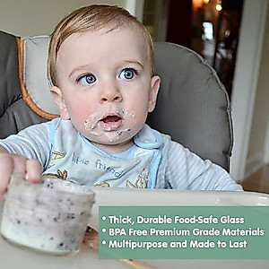 Sage Spoonfuls -12 Pack, 4 oz Baby Food Jars, Glass Baby Food Containers with Lids - Freezer Storage, Leakproof, Reusable Small Glass Baby Food Containers, Microwave & Dishwasher Friendly