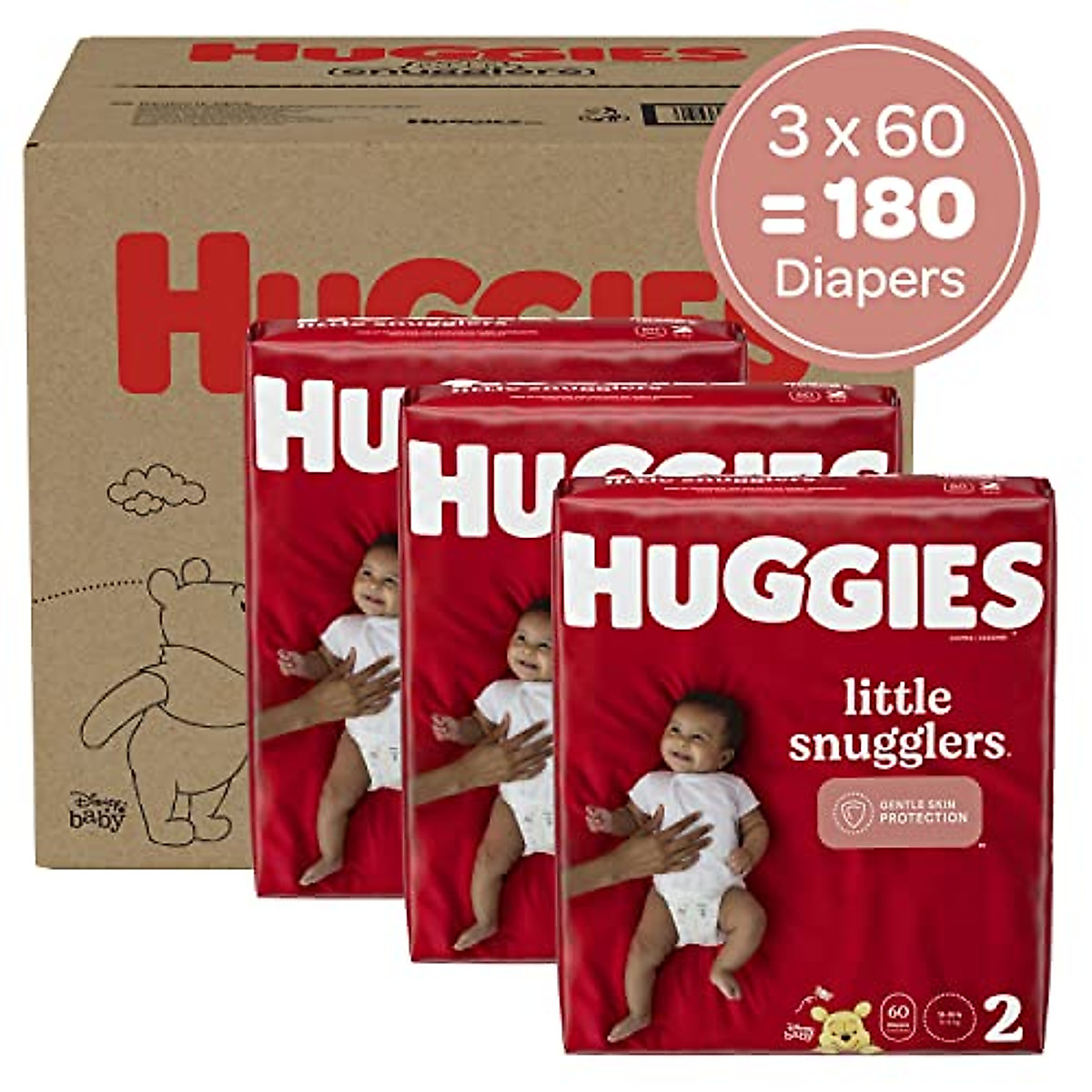 Baby Diapers Size 2 (12-18 lbs), 180ct, Huggies Little Snugglers