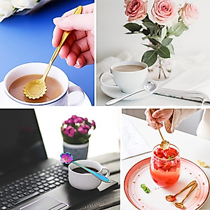 16 Pieces Tea Spoon Coffee Teaspoon Set, PBIEHSR Stainless Steel Flower Spoons for Stirring Drink Mixing Milkshake Jam