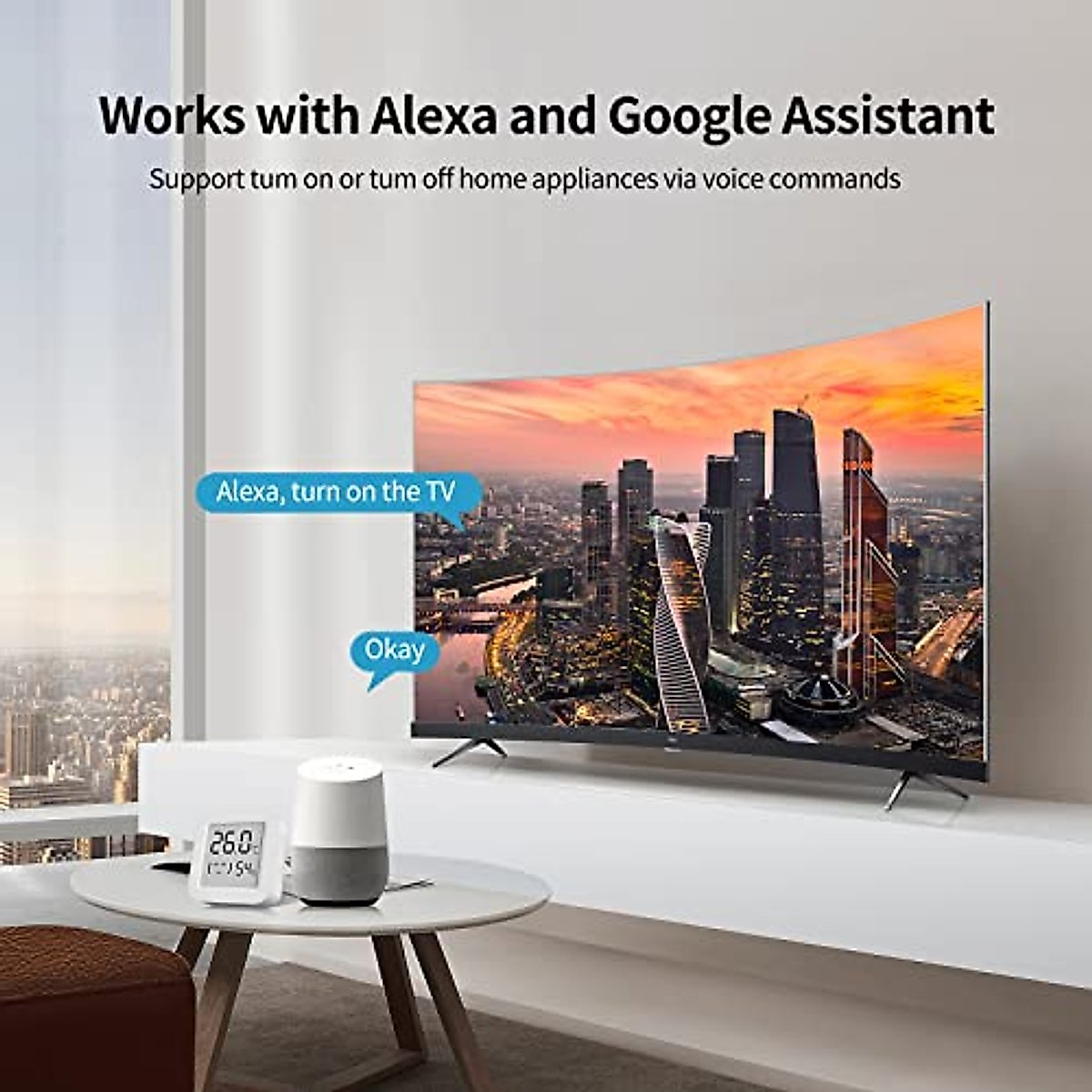 eMylo 3 in 1 Smart Hub WiFi IR Remote Control with Digital Hygrometer Indoor Thermometer Humidity Meter, Wireless Scene Touch Switch, Compatible with Alexa and Google Home, for TV Air Conditioner