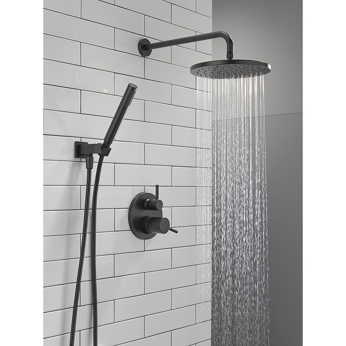 Delta Faucet Modern Raincan 2-Setting Round Shower System Including Rain Shower Head and Handheld Spray Black, Rainfall Shower System Brushed Black, Shower Valve Trim Kit, Matte Black 342702-BL