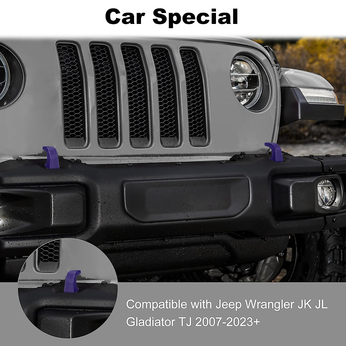 JWWY Bumper Tow Hook Covers Tow Trailer Hitch Receiver Cover Towing Hitch Rubber Sleeve Protector Cover Trim Fit for 2007-2025+Jeep Wrangler JL Gladiator JT 4XE JK Exterior Accessories 2pcs Purple