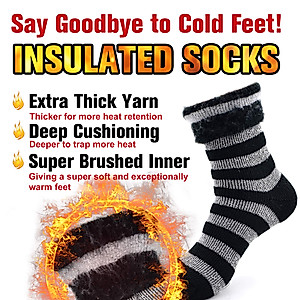 Busy Socks Winter Warm Thermal Socks for Men Women Extra Thick Insulated Heated Crew Boot Socks for Extreme Cold Weather, Large, 1 Pair Dark Grey Striped