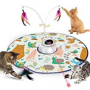 VIWIK 4 in 1 Cat Laser Toy Automatic, Interactive Cat Toys for Indoor Cats, Hide and Seek Kitten Wand Toy, USB Rechargeable Electronic Toys with Moving Feather, Cover for Bored Cats All Breeds
