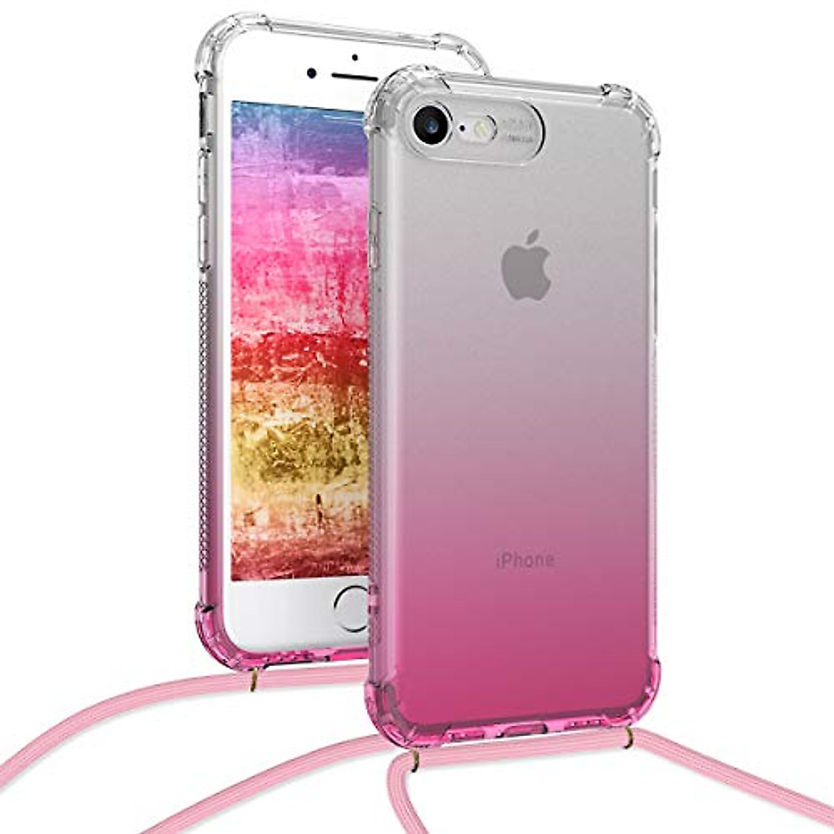 kwmobile Crossbody Case Compatible with Apple iPhone SE (2022) / iPhone SE (2020) / iPhone 8 / iPhone 7 Case Strap - Bicolor Dark Pink/Transparent