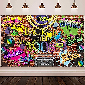 90s Backdrop for Photoshoot Hip Hop Graffiti Banner Brick Wall Retro Radio Photography Background Back to The 90’s Themed Party Decoration Studio Props 5.9 x 3.6 ft