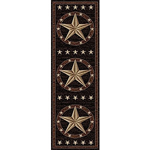 Rustic Lodge, Texas Star Area Rug, 2'3" W x 7'7" L, Black 3683