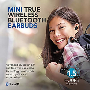 Wireless Gear True Wireless Bluetooth 5.0 Mini Earbuds with USB Charging Base, Black