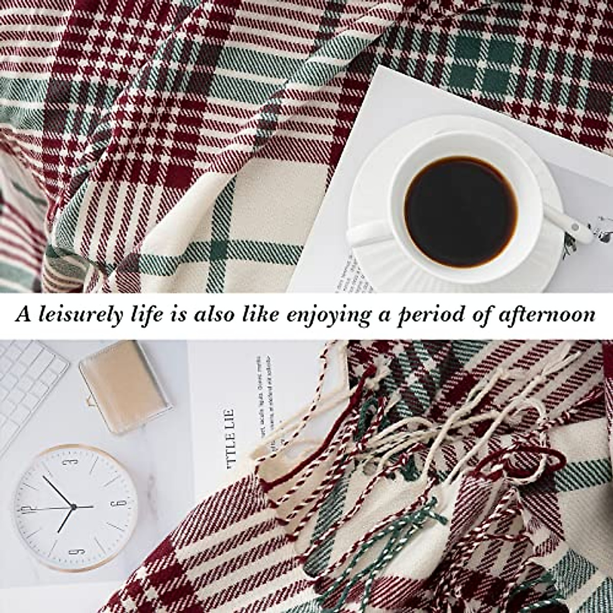 Geehouz Decorative Plaid Blanket Soft Christmas Sage Green Faux Cashmere Throw Blankets with Tassels for Halloween Farmhouse Home Decor 50" x 60" (Sage Green Plaid)