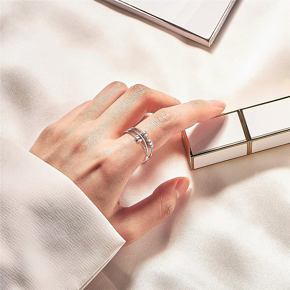 DAOSHANG Sterling Silver fidget ring anxiety ring for women spinner i am enough ring adjustable Inspirational Jewelry Statement Graduation Gift