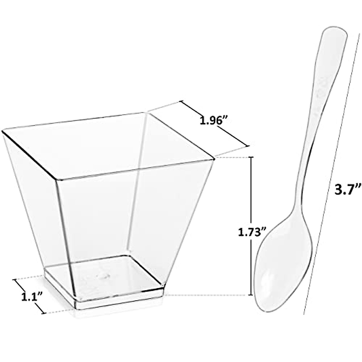 ALMOXVYE 150 Pack 2 Oz Square Dessert Cups with Spoons, Clear Dessert Cups Mini Appetizers Cups for Snack, Ice Cream, Pudding, Jelly