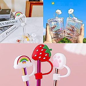 7pcs Straw Covers Cap for Drinking, Straw Tip Cap Reusable Straw Toppers, Anti-dust Straw Tips for 6-8 mm Straws Silicone