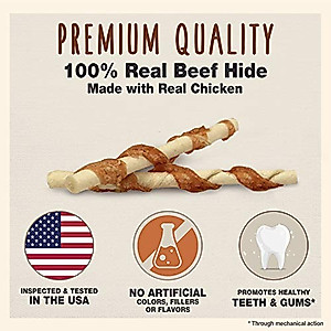 Cadet Gourmet Beef Hide & Chicken Twists Dog Treats - Healthy & Natural Rawhide & Chicken Dog Treats for Small & Large Dogs - Inspected & Tested in USA, 5 In. (50 Count)