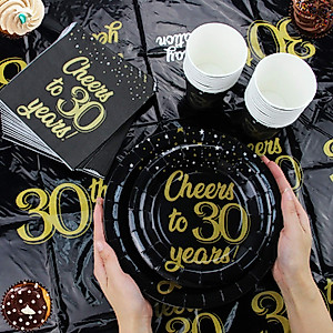 102-Piece 30th-Birthday Party Supplies Set With 30th Birthday Plates and Napkins, Cups, Banner, and Tablecloth, Serves 25. 30th birthday decorations for Men and Women