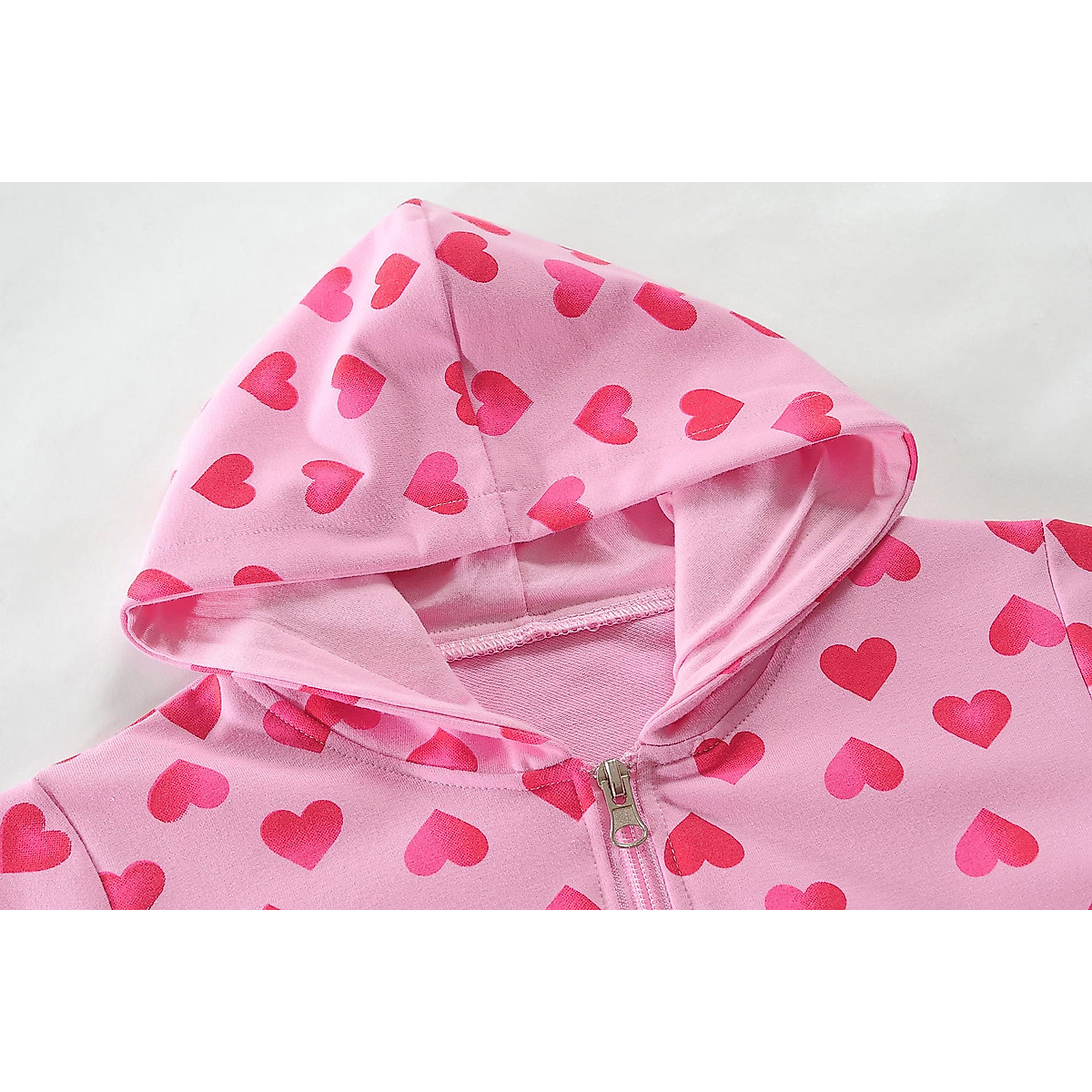Kids Girls Zip-up Jacket Toddler Hoodies Long Sleeve Heart Print Hooded Sweatshirt Cute Sweater Cotton Tee Shirt Top Fall Winter Clothes Valentine's Day Outfit for Girls Size 7