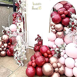 Oynearo Double Stuffed Burgundy and Pink Balloon Garland Arch Kit 150pcs Metallic Rose Gold Balloons Confetti Balloon for Baby Shower Birthday Bridal Engagement Anniversary Party Decoration
