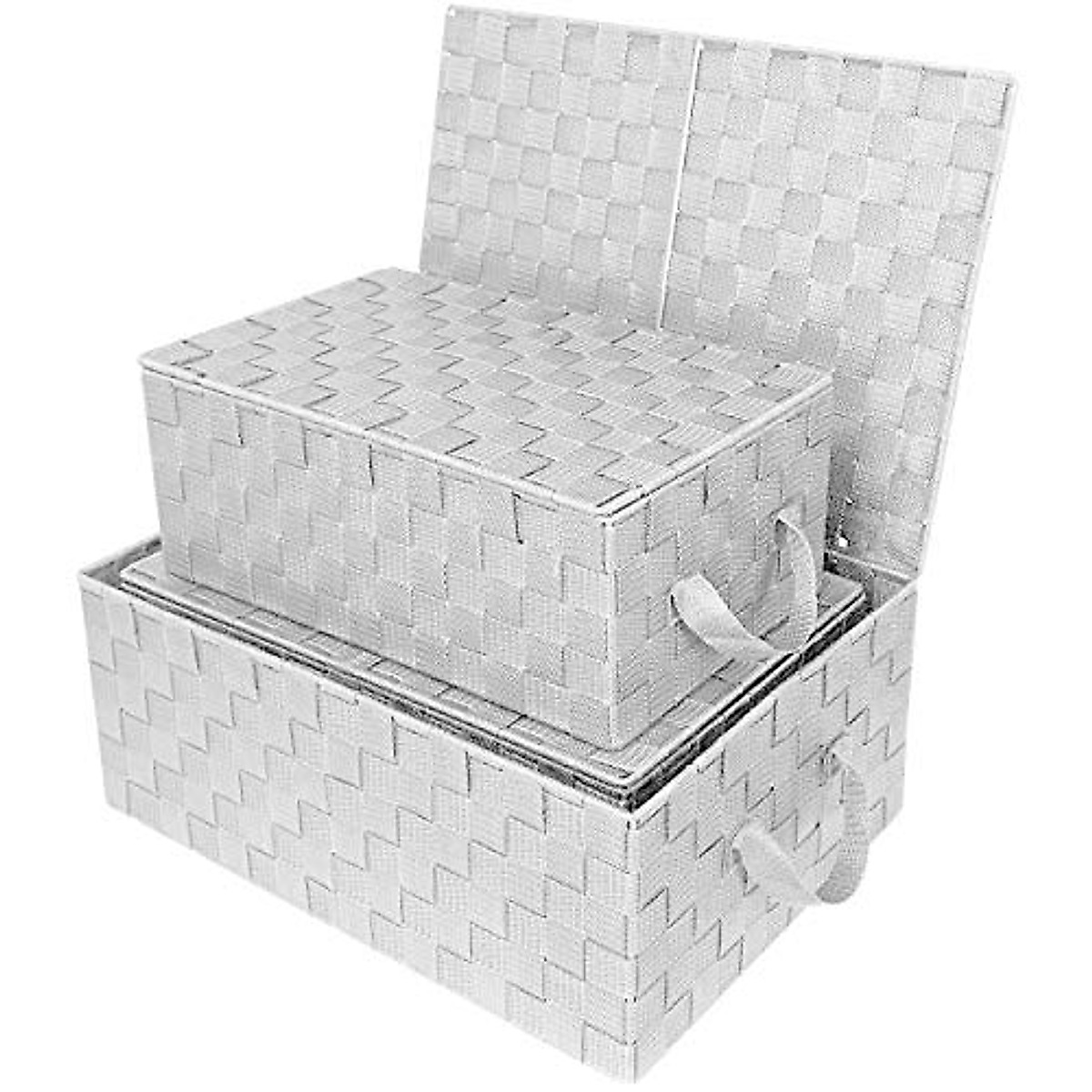 Sorbus Storage Box Woven Basket Bin Container Tote Cube Organizer Set Stackable Storage Basket Woven Strap Shelf Organizer Built-In Carry Handles (Woven Lid Baskets - White)