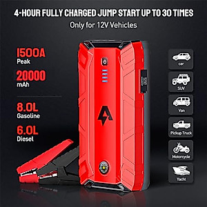 Audewdirect Jump Starter 1500A Peak Current 18000mAh (8.0L Gas Engine and up to 6 L Diesel Engine) Portable Car Jump Starter 12V Car Battery with Quick Charge (Epower-172)