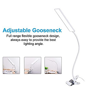 JUANWE LED Desk Lamp, Reading Light Clip on Light, Dimmable Clamp Light with USB Charging Port, 3 Modes & 14 Brightness Levels 5W LED Metal Clip Light, White