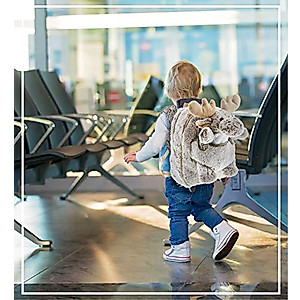 DolliBu Moose Plush Trolley & Purse Set - 3-in-1 Kids Trolley, Backpack, & Brown Moose Purse, Soft Plush Backpack on Wheels, Rolling Bag with Removable Plush Toy Purse - 15"