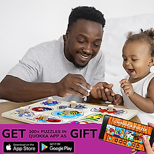 QUOKKA Wooden Puzzles for Toddlers Ages 1-3-5 in a Bag – Alphabet Learning Kids Puzzle 2-4 Year Old – Educational Wood Travel Toy with ABC Numbers Letters Animals – Gift Game for Boys and Girls