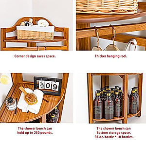 70“ Teak Corner Hall Tree with Shoe Bench,Corner Coat Rack with Bench,Corner Hall Tree,Entryway Coat Rack,Built of Solid Teak.